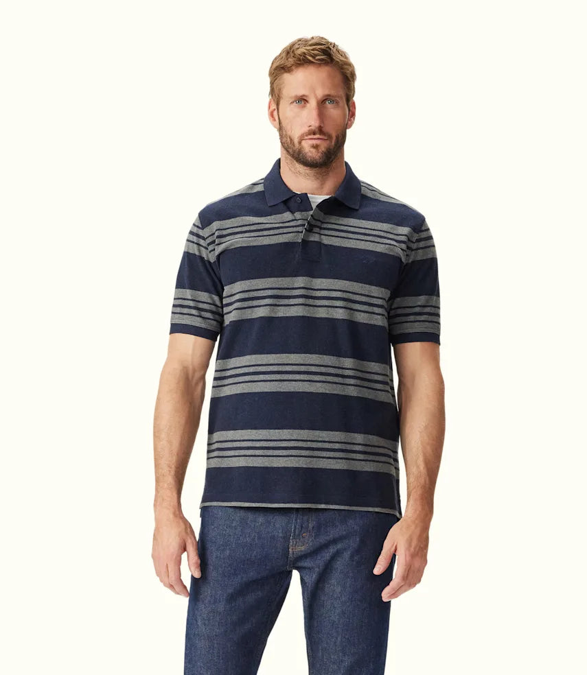 R.M.Williams - Rod Polo - Stripe - Navy & Grey – Blowes Clothing