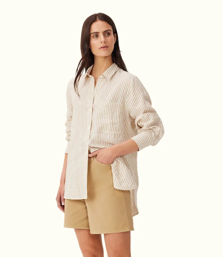Crispin Linen Shirt Stripe Sepia Tint/White – Blowes Clothing