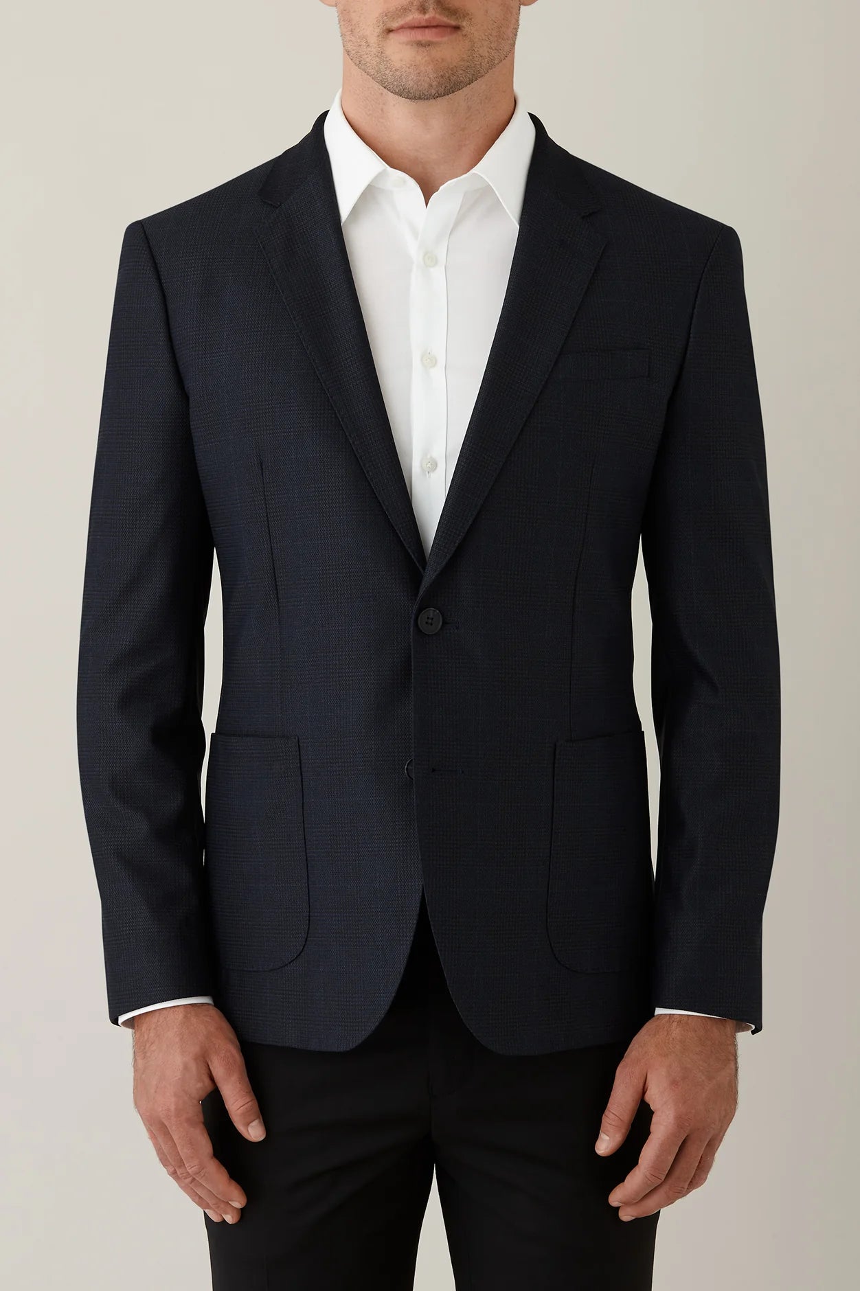 Zeller Check Print Jacket Stretch Dark Navy – Blowes Clothing