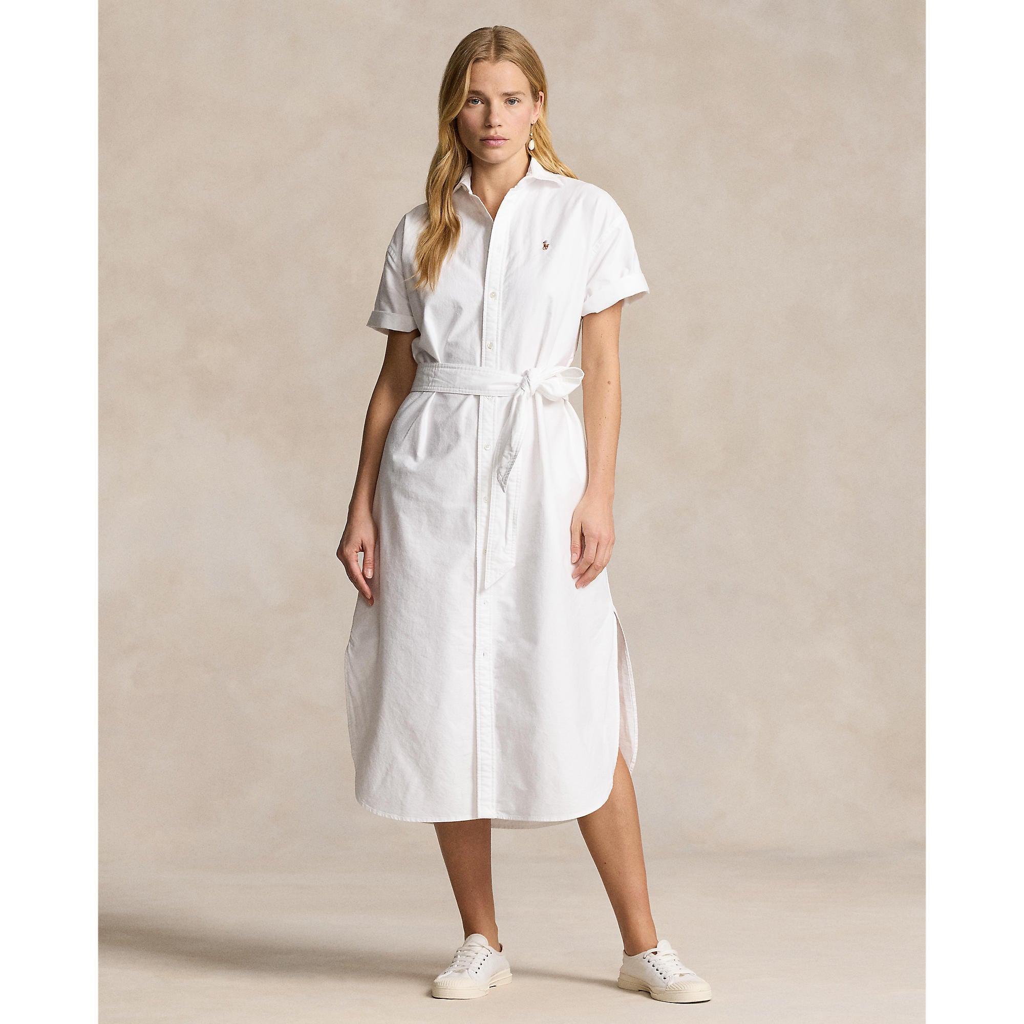 belted short-sleeved oxford shirt dress white – Blowes Clothing