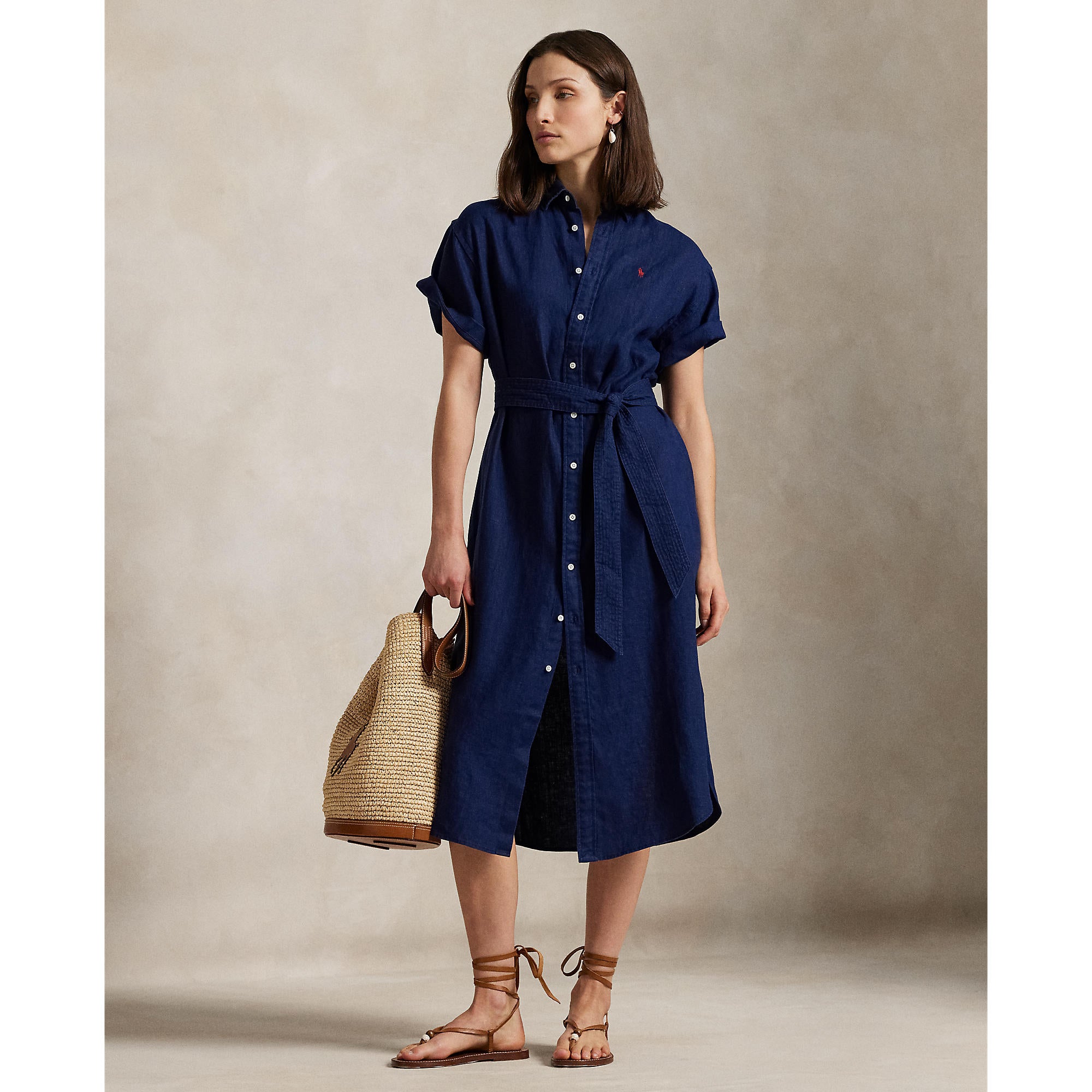 Belted Short-Sleeved Linen Shirt Dress - Newport Navy – Blowes Clothing
