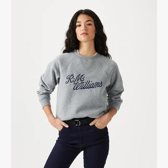Womens Script Crew Neck Fleece - Grey-Blue | R.M.Williams – Blowes Clothing